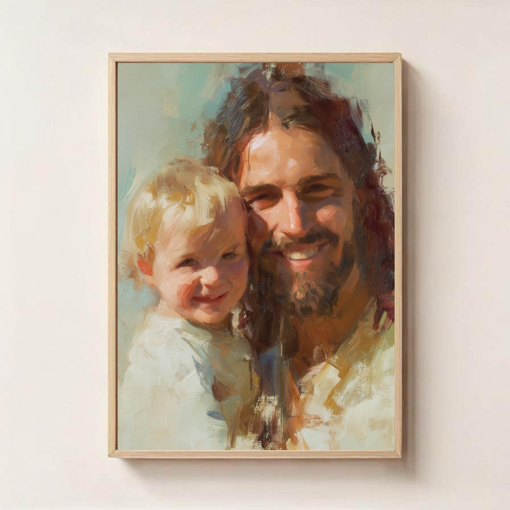 Jesus Holding Child Art Print, Joyful Christian Wall Art, Smiling ...