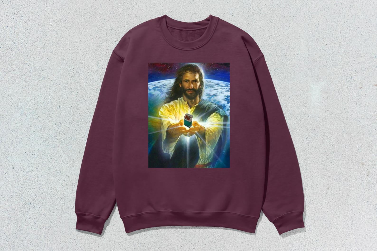 Jesus Holding Cigarettes Newport Funny Meme T-Shirt Oddly Specific ...