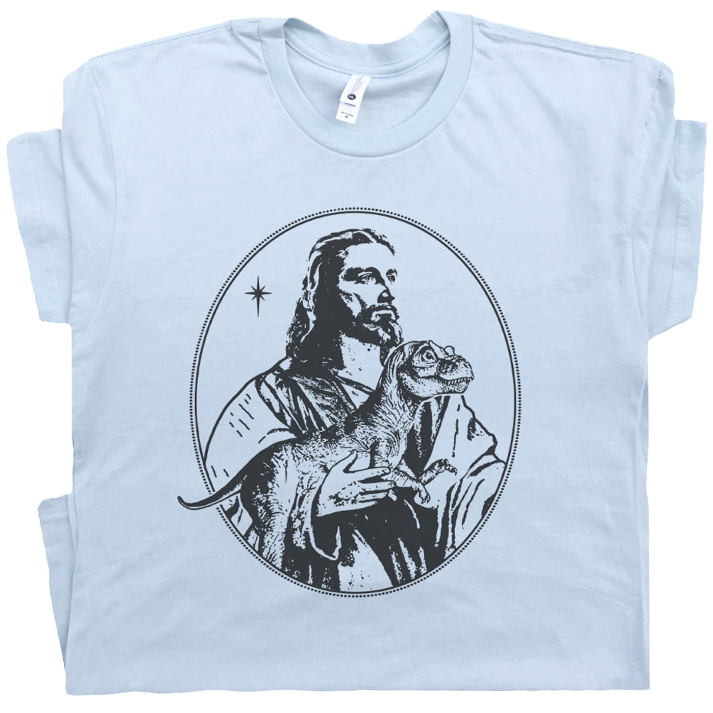 Jesus Holding Dinosaur T Shirt Funny Graphic Shirts for Men Women Guys ...