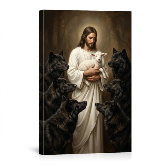 Jesus Holding Lamb With Wolves Christian Faith tection For Living Room ...