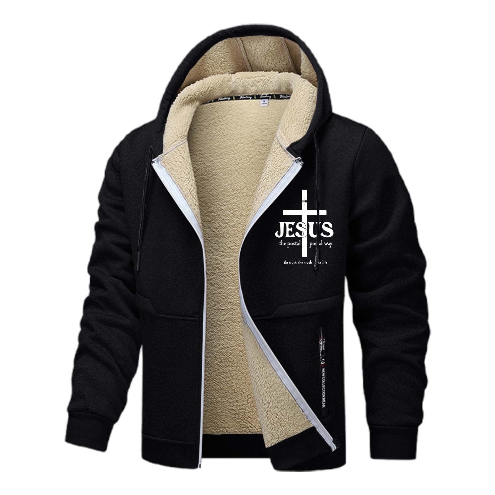Jesus Hoodie for Men Zip Up Lined Heavyweight Hoodie with Zippered ...