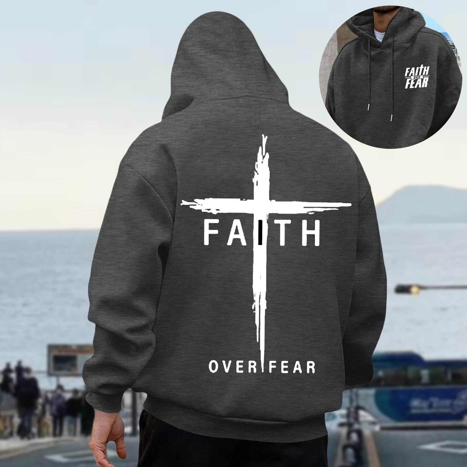 Jesus Hoodie for Men Cross Print Faith Christian Religious Sayings ...