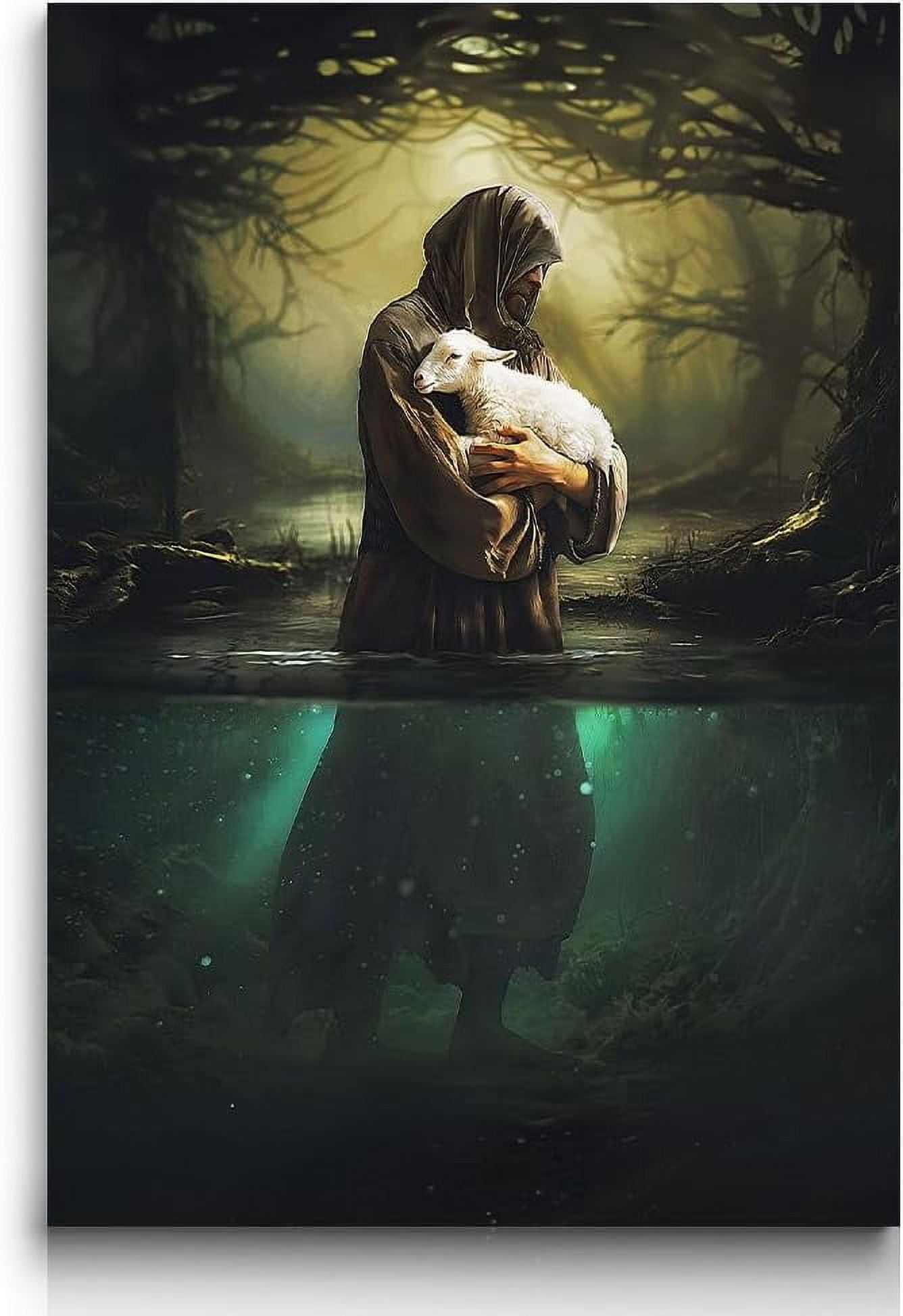 Jesus Hugging A Lamb In The Fores Wall Decor Print Painting Religious ...