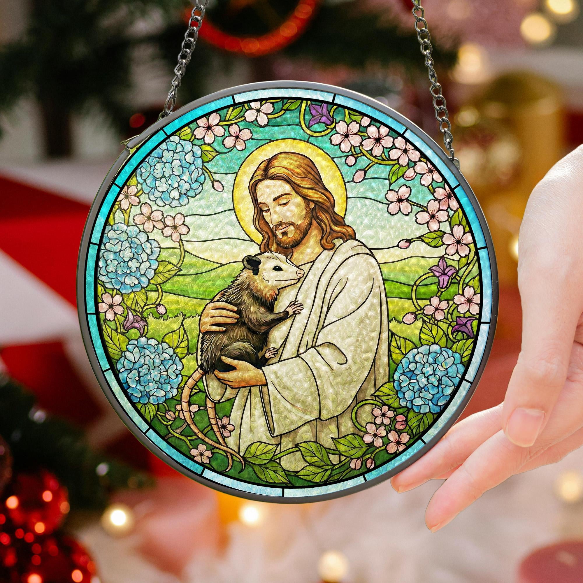 Jesus Hugging Possum Glass Suncatcher Decor, Christian Home Decor ...