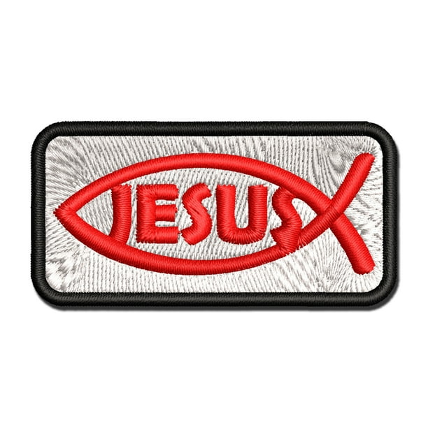 Jesus Ichthys Fish Christian Sketch Applique Multi-Color Embroidered ...