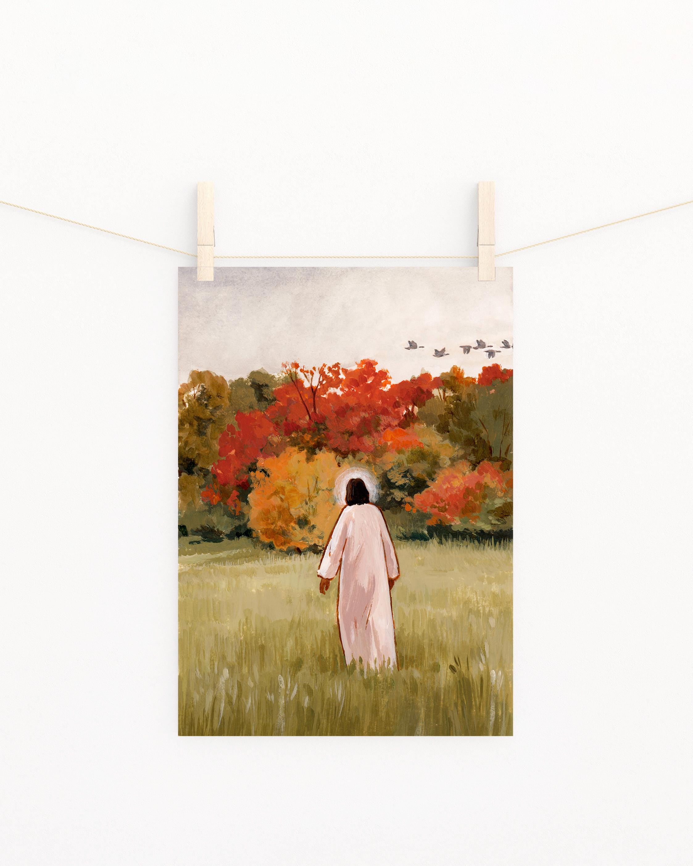 Jesus In Autumn Print: Religious Fall Wall Art Warm Present Vintage ...