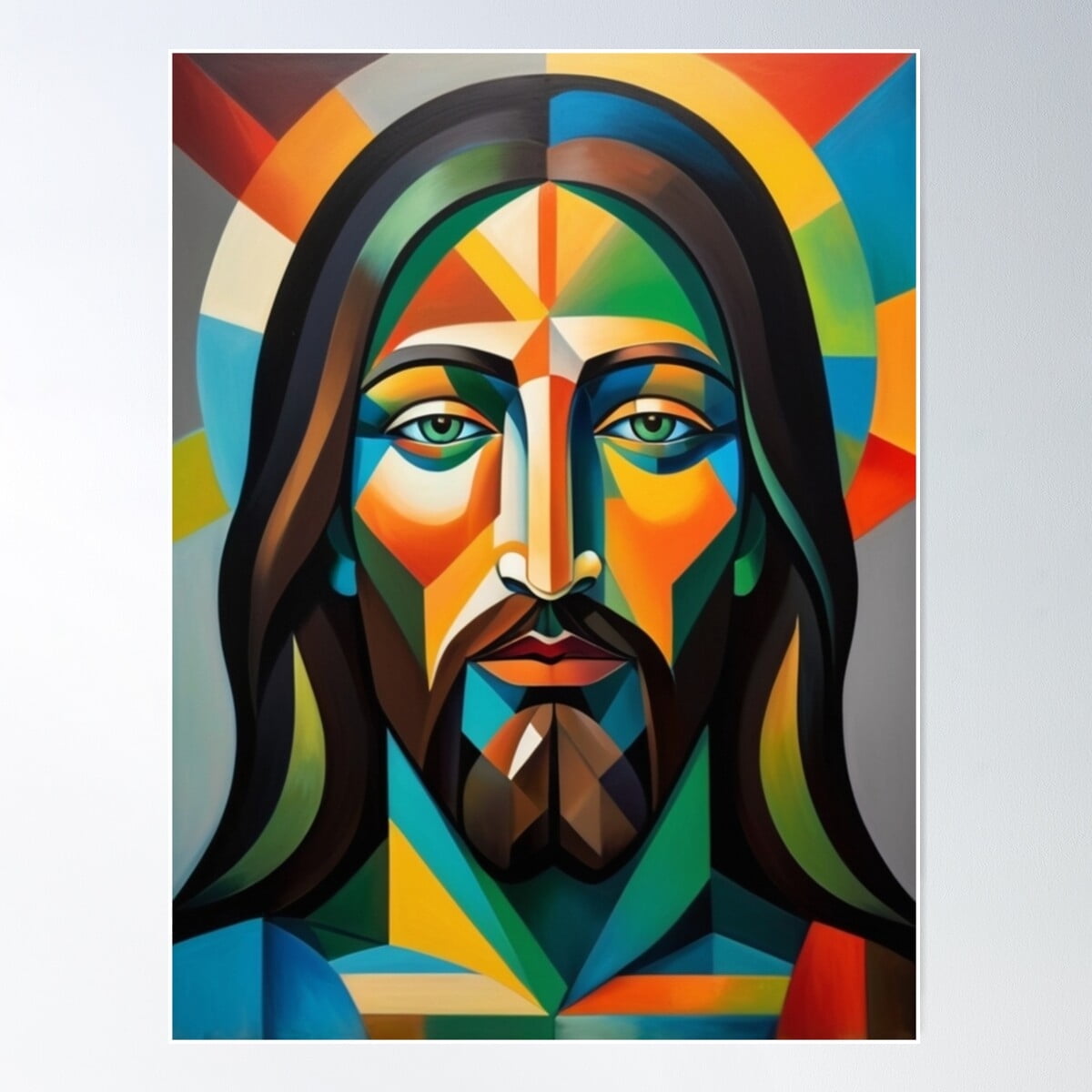 Jesus In Green Cubism 1 Poster Wall Art, UNFRAMED PAPER POSTER, Home ...