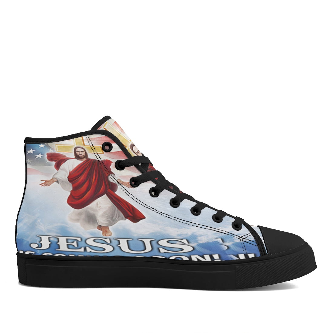Jesus Is Coming Soon Jesus Christ American flag High Top Canvas Shoes ...