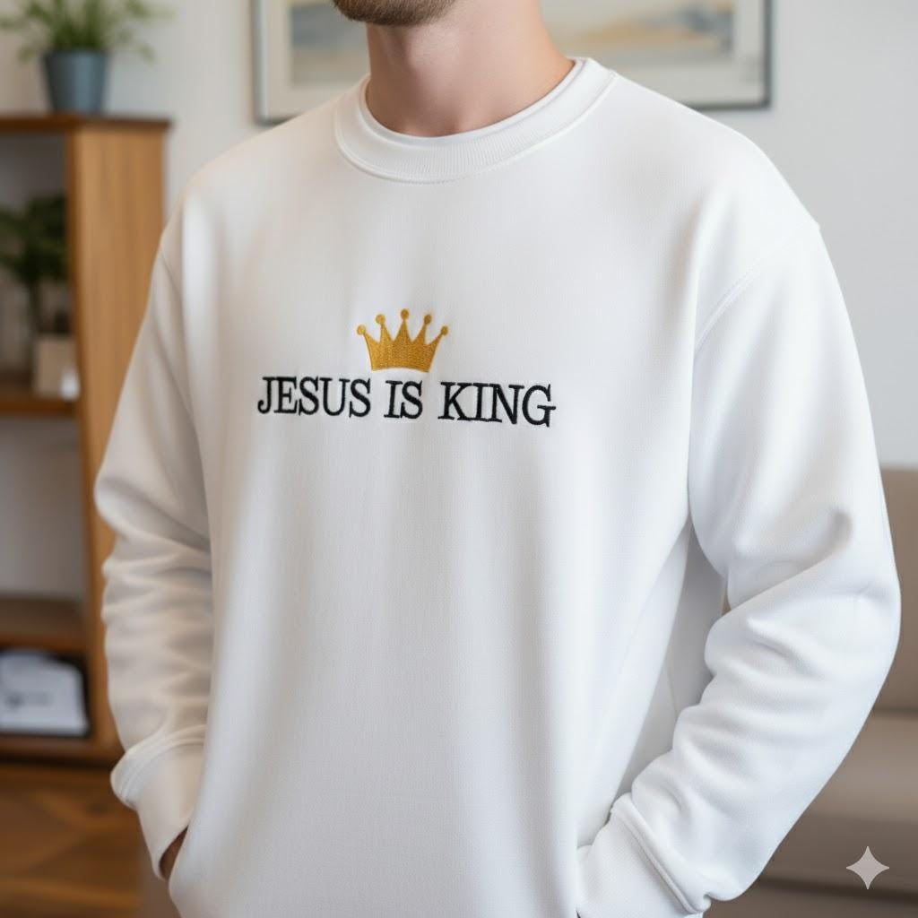 Jesus Is King Embroidered Christian Hoodie | Faith-Based Streetwear ...