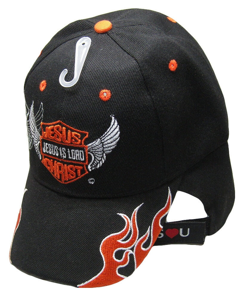 Jesus Is Lord Biker Style Christian Flame Black Embroidered Cap Hat ...