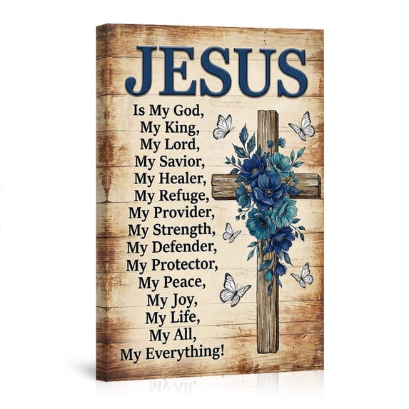 Jesus Is My Everything Cross With Blue Flowers Inspirational Christian ...