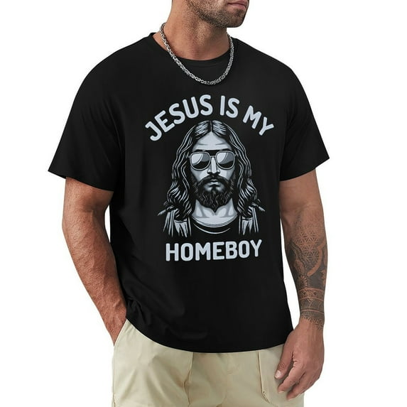 Jesus Is My Homeboy Men's Cotton HD Print Short Sleeve T-Shirt Crew ...