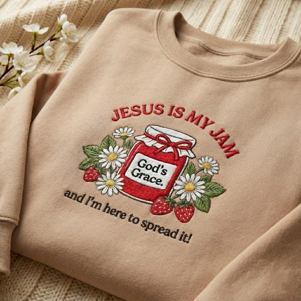 Jesus Is My Jam Embroidered Sweatshirt, God's Grace Christian Crewneck ...