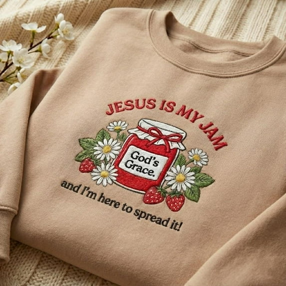 Jesus Is My Jam Embroidered Sweatshirt, God's Grace Christian Crewneck ...