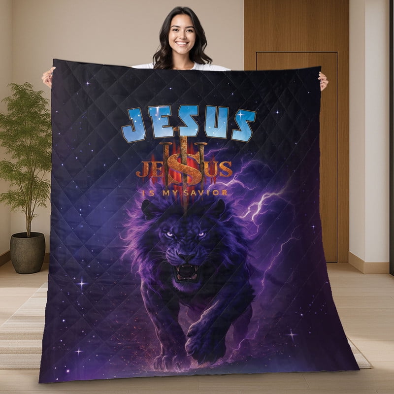 Jesus Is My Savior Lion Of Judah Religious Quilt Blanket, Christian ...