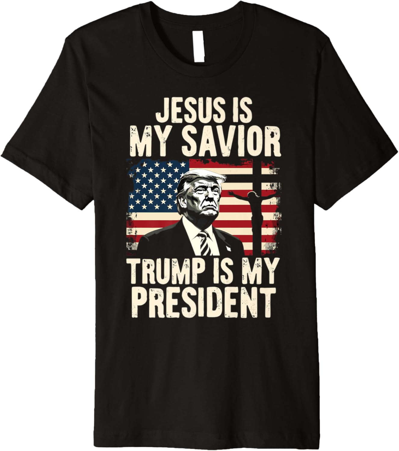 Jesus Is My Savior Trump Is My President USA Flag 2024 Premium T-Shirt ...