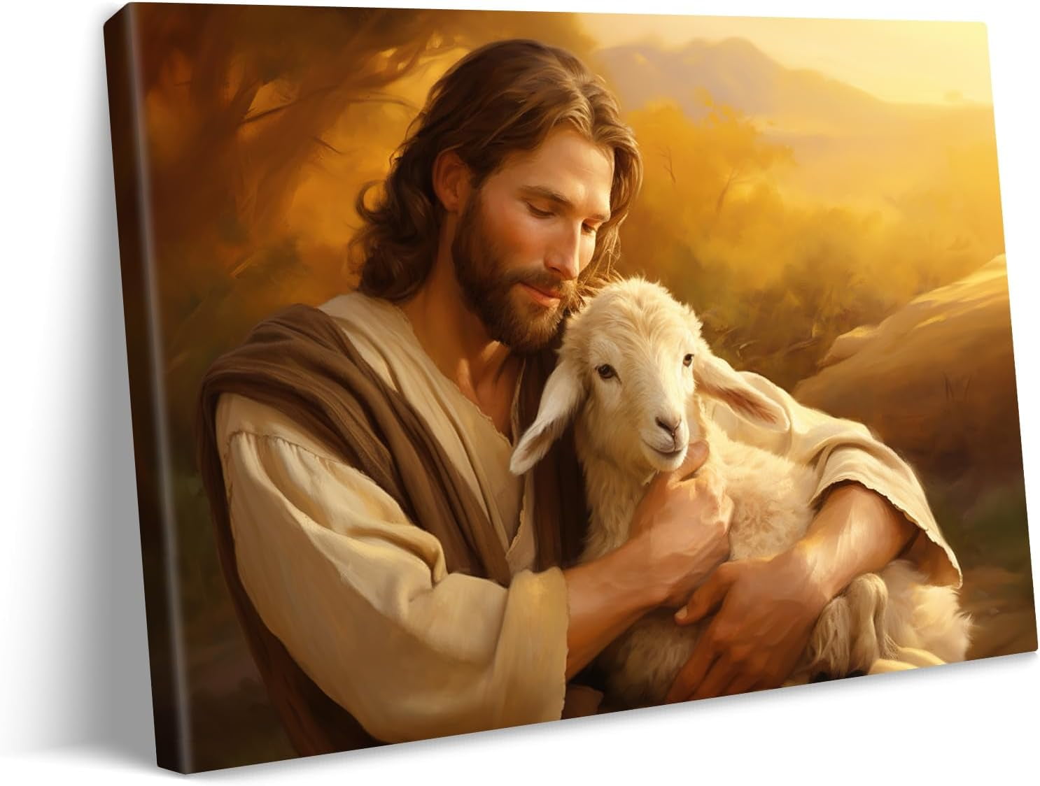 Jesus and Lamb Canvas Wall Art Biblical Redemption Scene Artwork Print ...