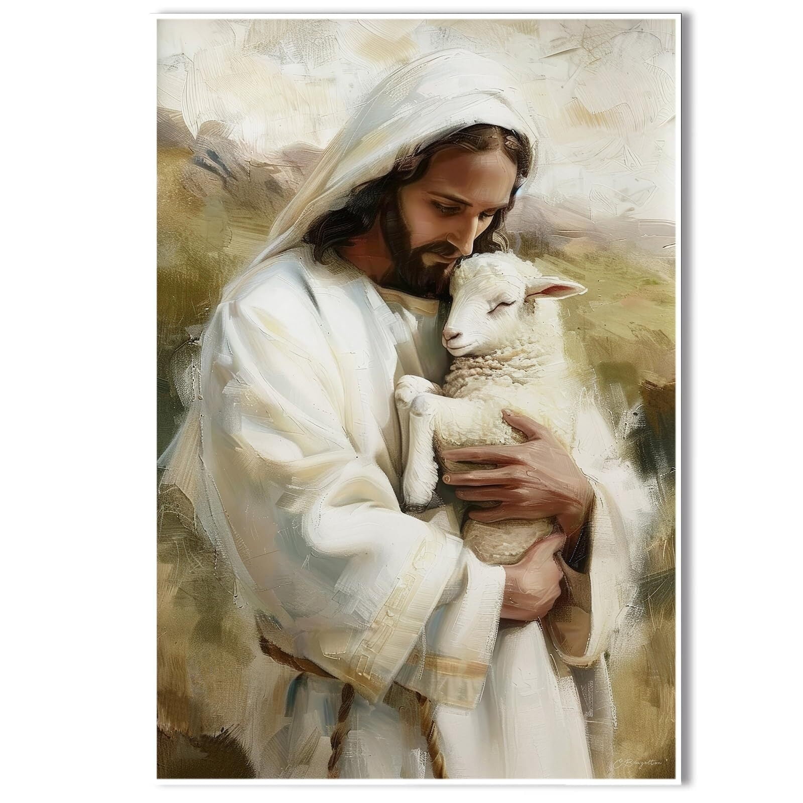 Jesus and the Lamb Canvas Wall Art Jesus Embracing the Lamb Poster Son ...