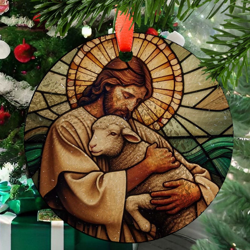 Jesus and Lamb landscape GLASS Hanging, Jesus Christ, Lamb of God ...