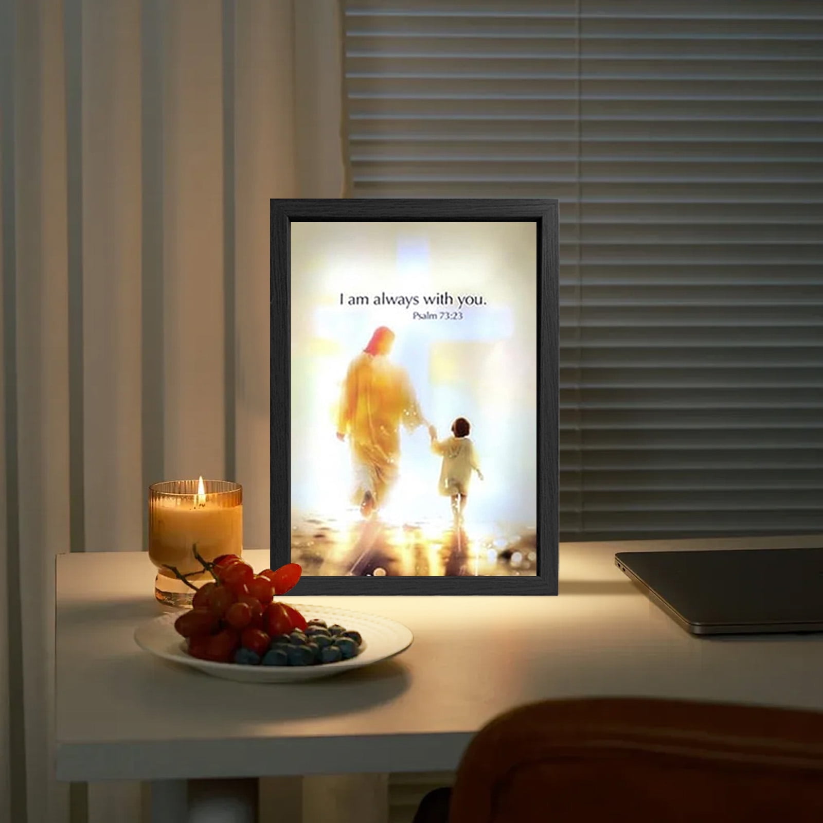 Jesus Lamp with English text “I'm Always with You” 4D, LED light with ...