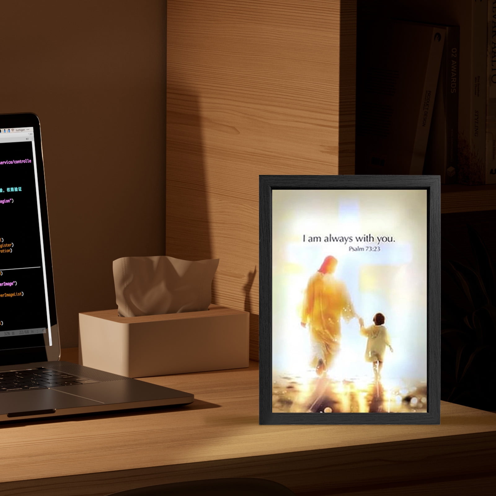 Jesus Lamp with English text “I'm Always with You” 4D, LED light with ...