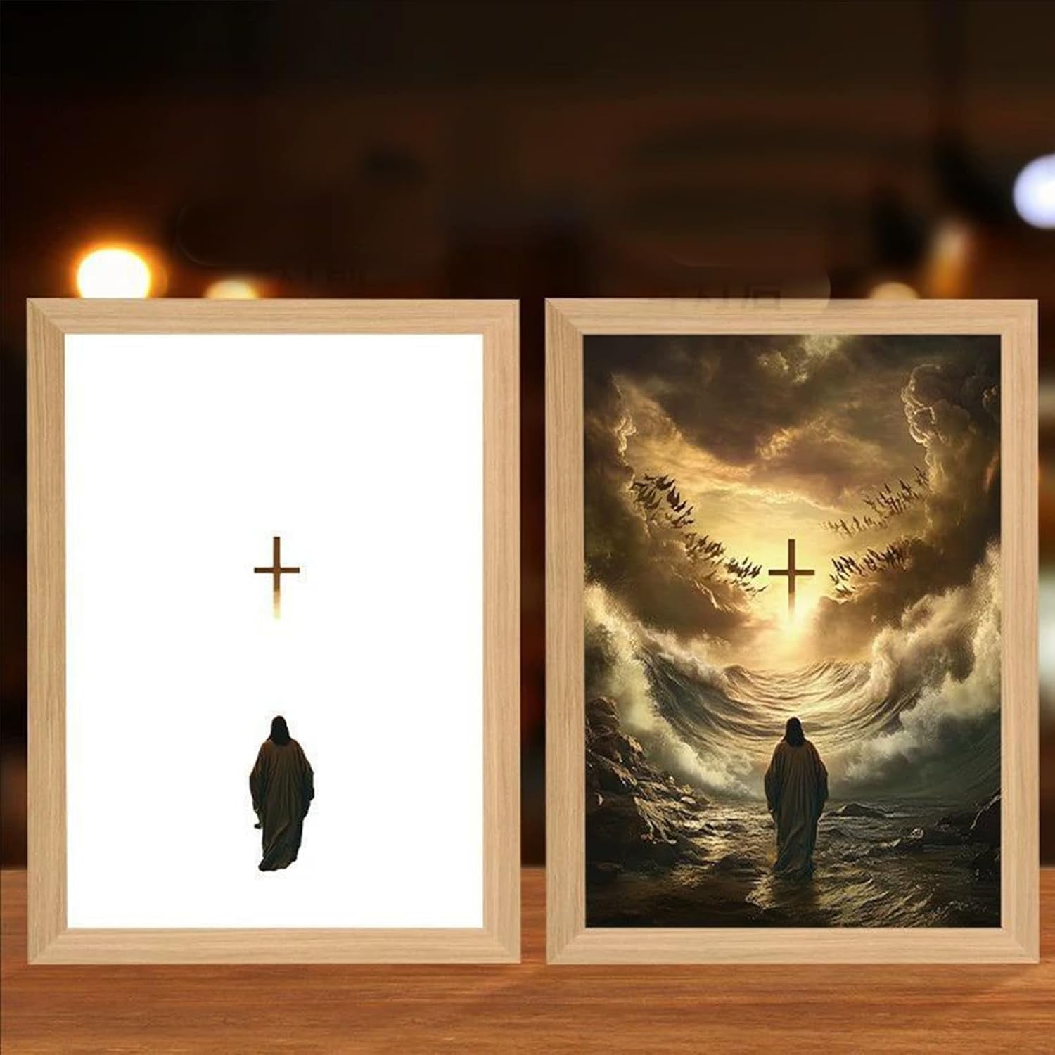 Jesus Lamp - Illuminated Christ Picture Frame with 3 Light Modes, USB ...