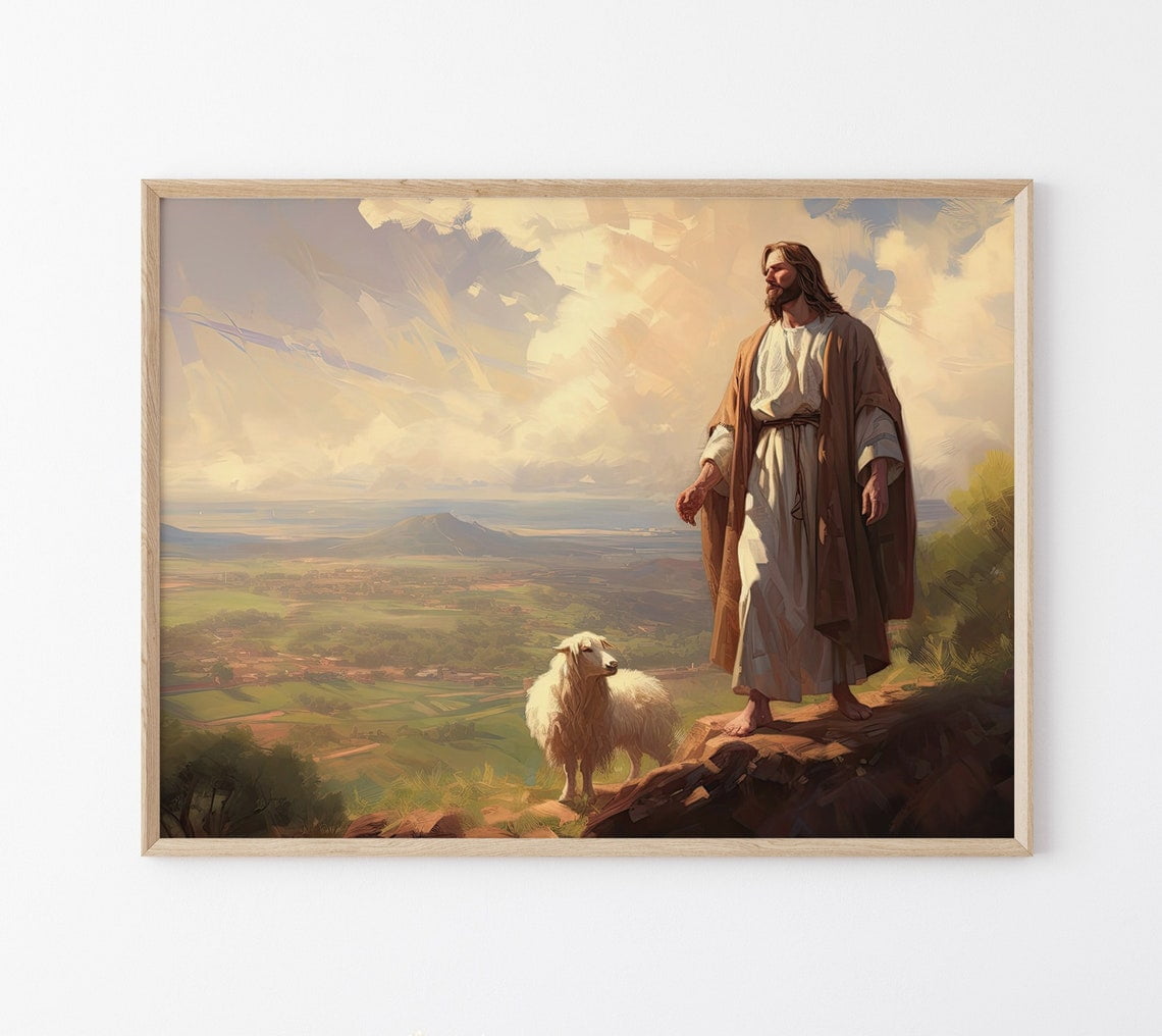 Jesus Leaves The 99 Painting, Parable Of The Lost Sheep, Good Shepherd ...