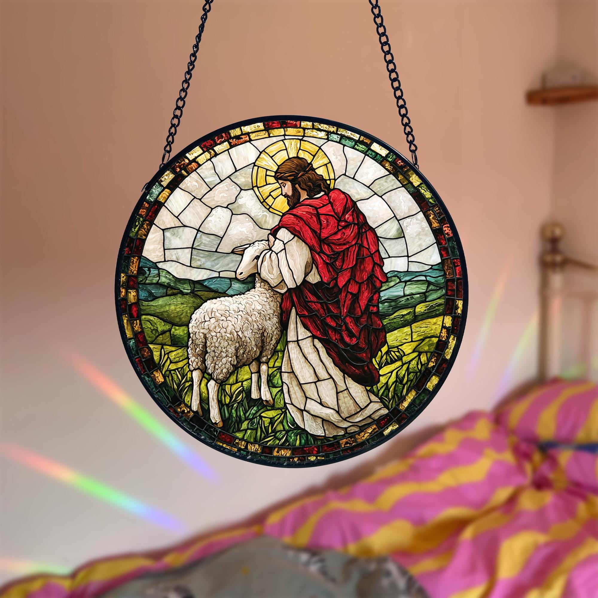 Jesus Leaves Stained Glass Suncatcher Bible Verse Window Hanging ...