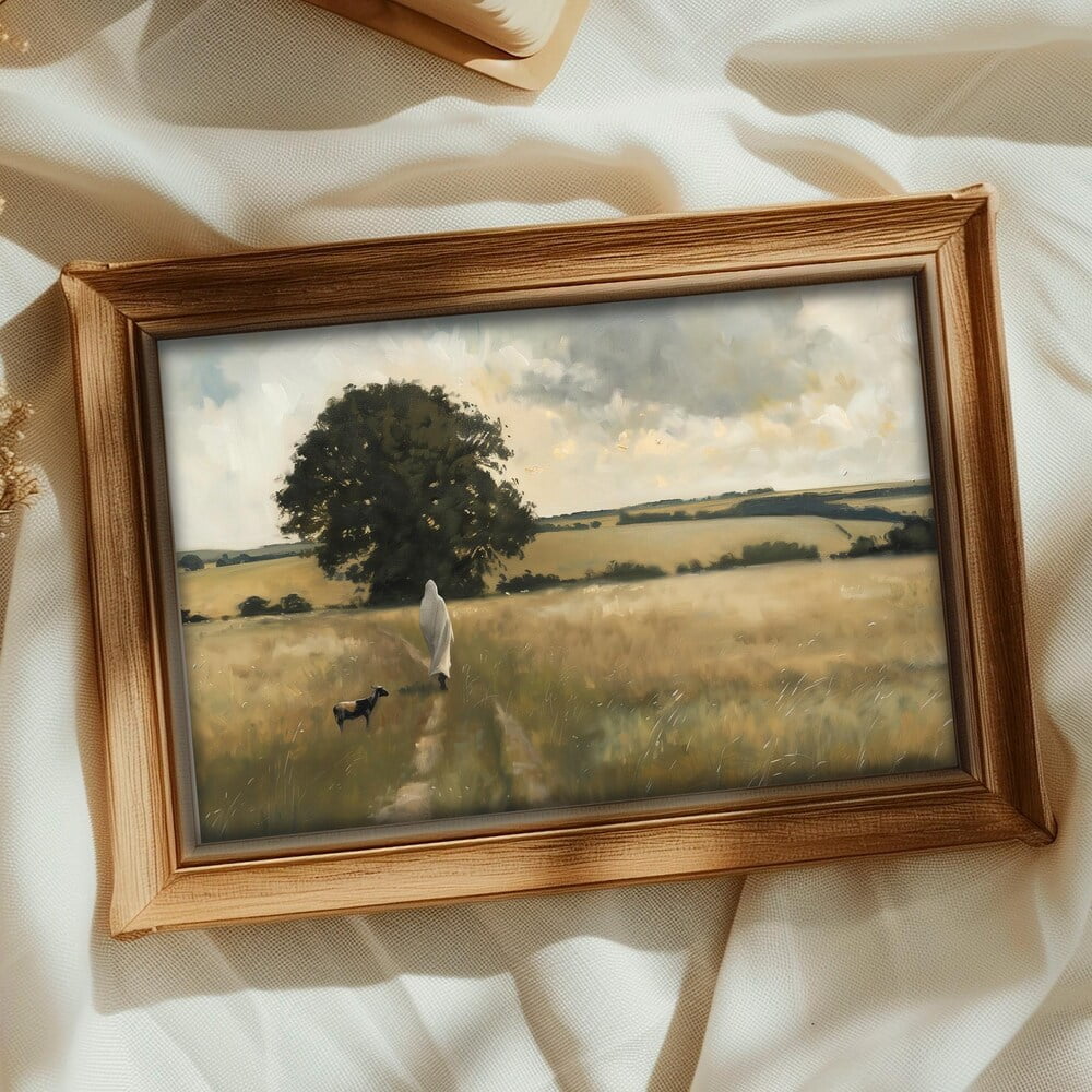 Jesus Leaves The 99 Boho Christian Landscape, Lost Sheep Art, The Lord ...