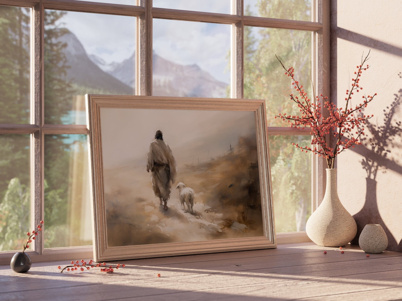 Jesus Leaves The 99 Poster and Canvas, Parable of The Lost Sheep, Jesus ...