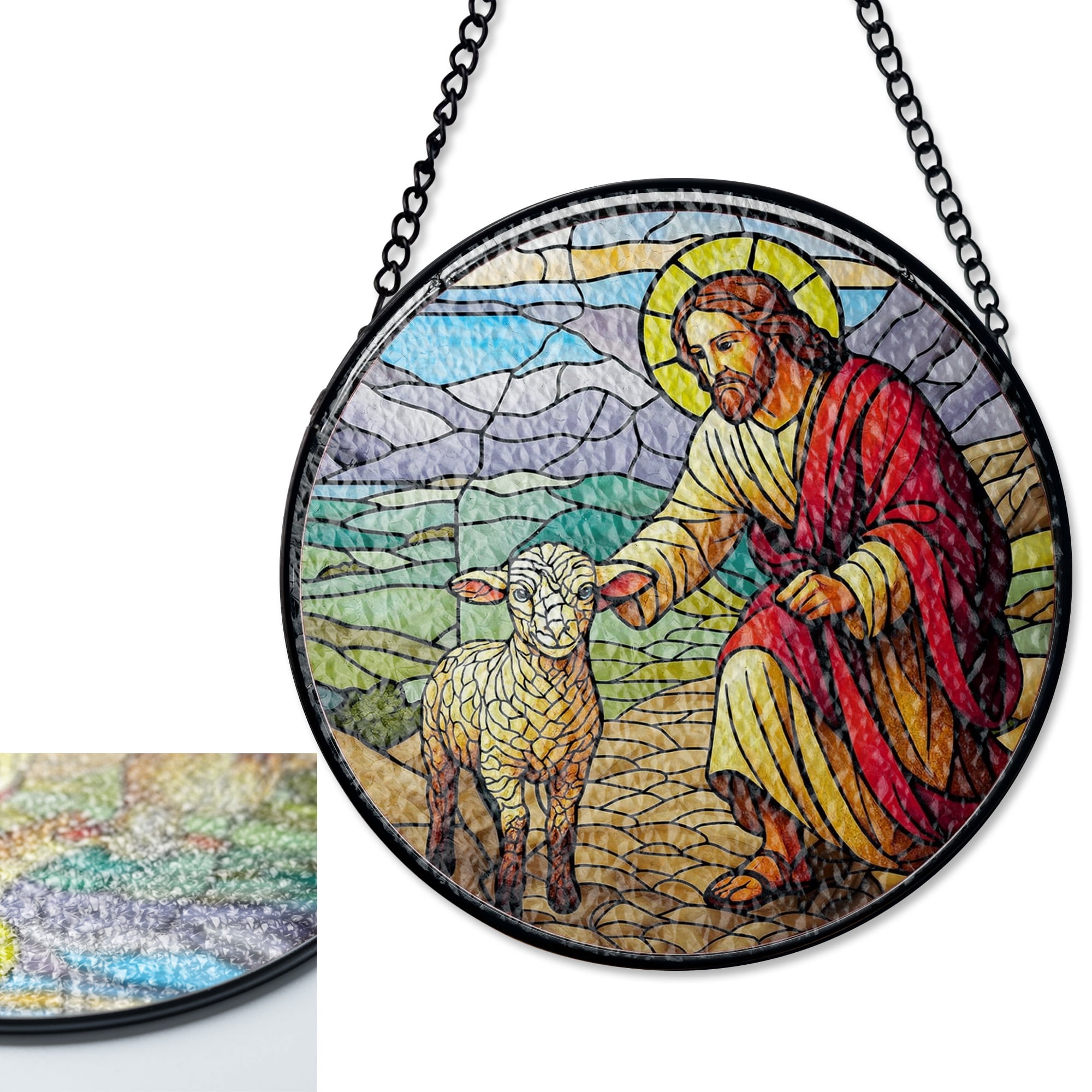 Jesus Leaves The 99 Stained Glass Suncatcher, Christian Bible Verse ...