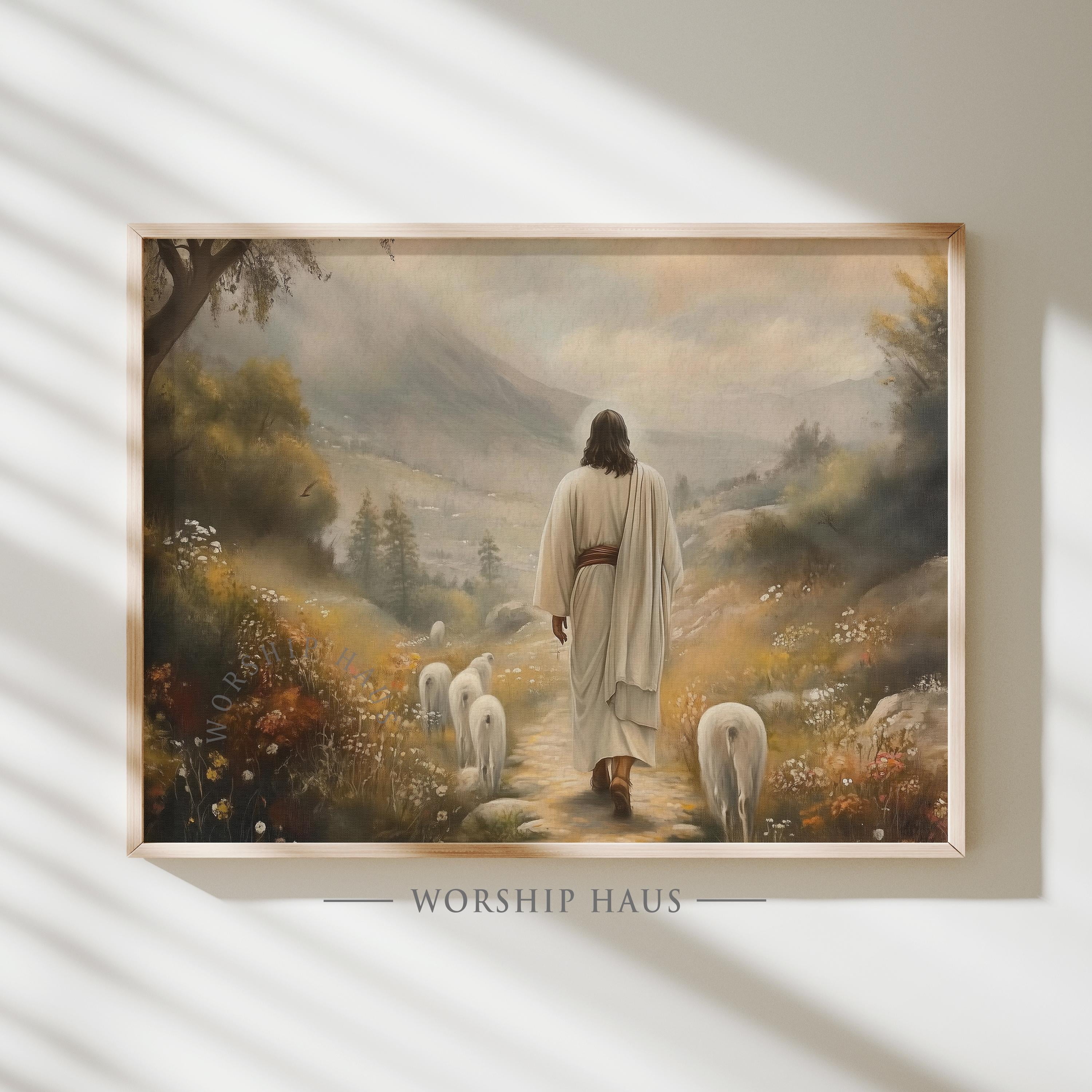 Jesus Leaves The Christian Wall Art Shepherd Seeking The One Scene Parable Of The Lost Sheep ...