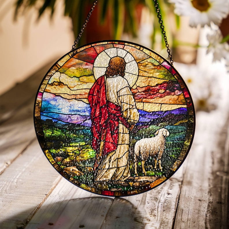 Jesus Leaves the 99 Stained Glass SunCatcher Christian Art Light ...