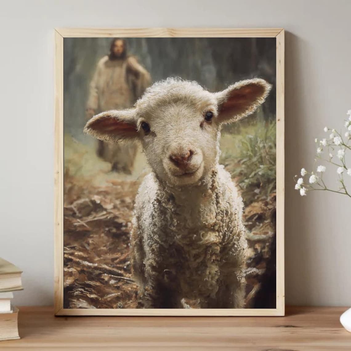 Jesus Lifting Lamb Poster Wall Art with Gentle Good Shepherd Theme for ...