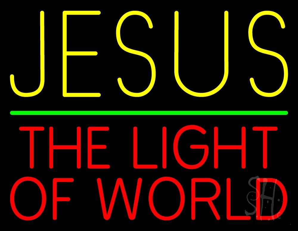 Jesus The Light Of World Green Line LED Neon Sign 15" Tall x 19" Wide ...