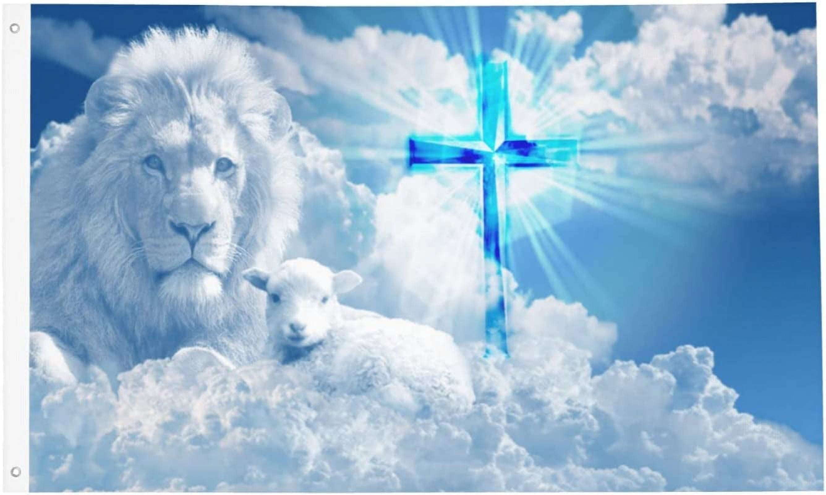 Jesus Lion Goat Cross Faith Flag, 3Ply Polyester, Heavy Duty, Double ...