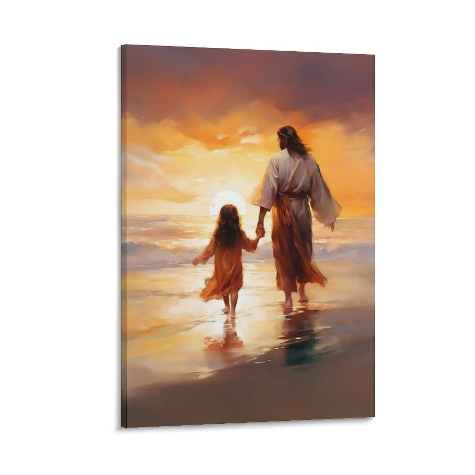 Jesus And Little Girl Walking on The Beach Wall Decor Art - Jesus ...