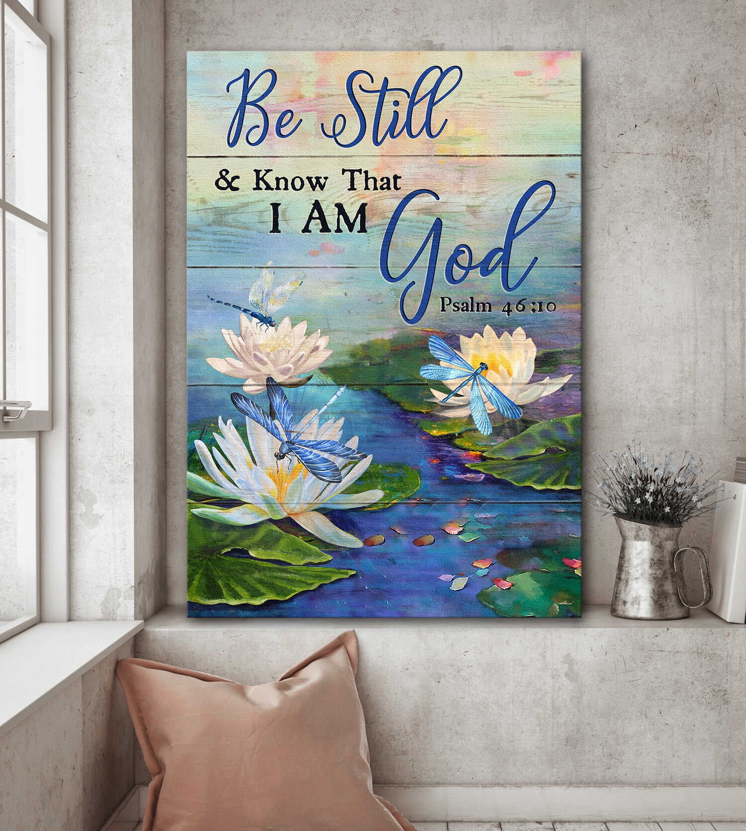 Jesus, Lotus, Dragonfly - Be Still And Know That I Am God Portrait ...
