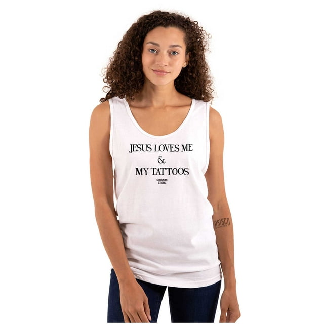 Jesus Love Me and My Tattoos Tank Top Tee Shirt Women Brisco Brands S - Walmart.com