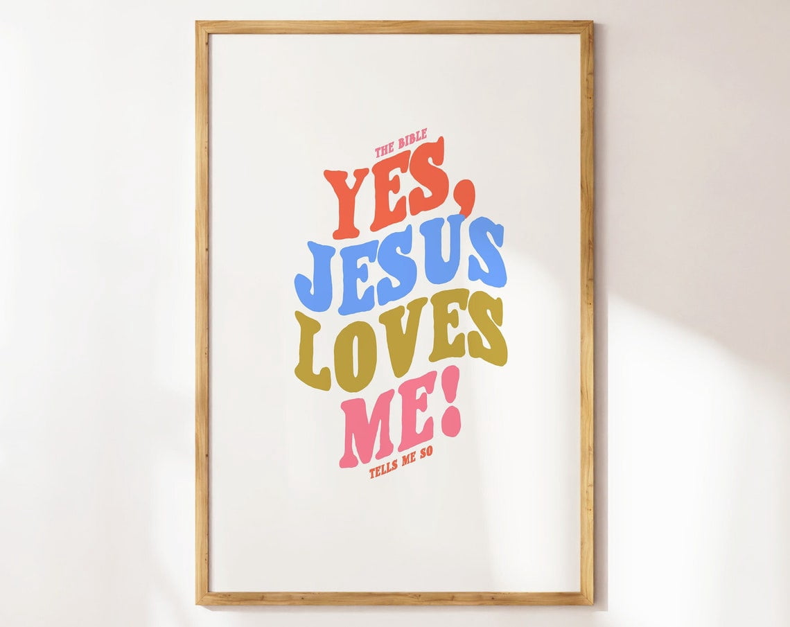 Jesus Loves Me Colorful Christian Wall Art Quote Bible Verse Poster ...