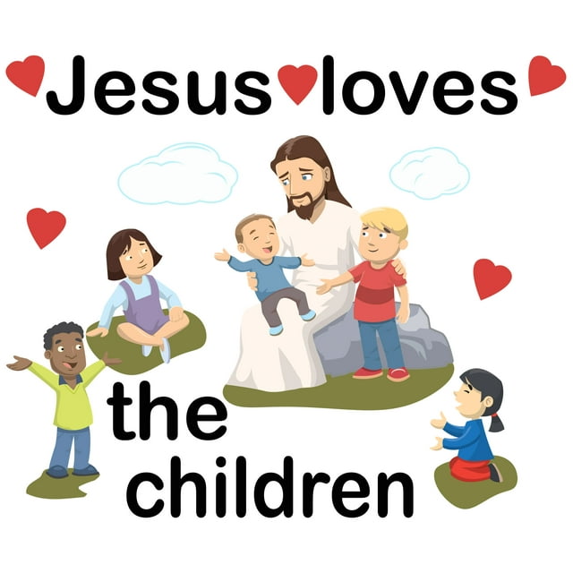 Jesus Loves Kids Wall Decals Church Classroom Decor 3" Black Letters(7)Hearts2"(3) Clouds3.5"-5. ...