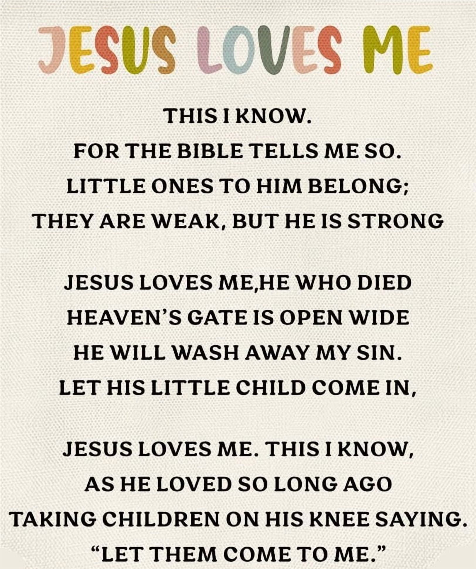 Jesus Loves Me Canvas Wall Banner for Kids,Christian Bible Verse Poster ...