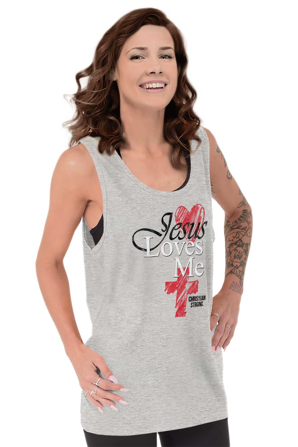 Jesus Loves Me Heart Cross Faith Women Plus Size Tank Top Brisco Brands 2X - Walmart.com