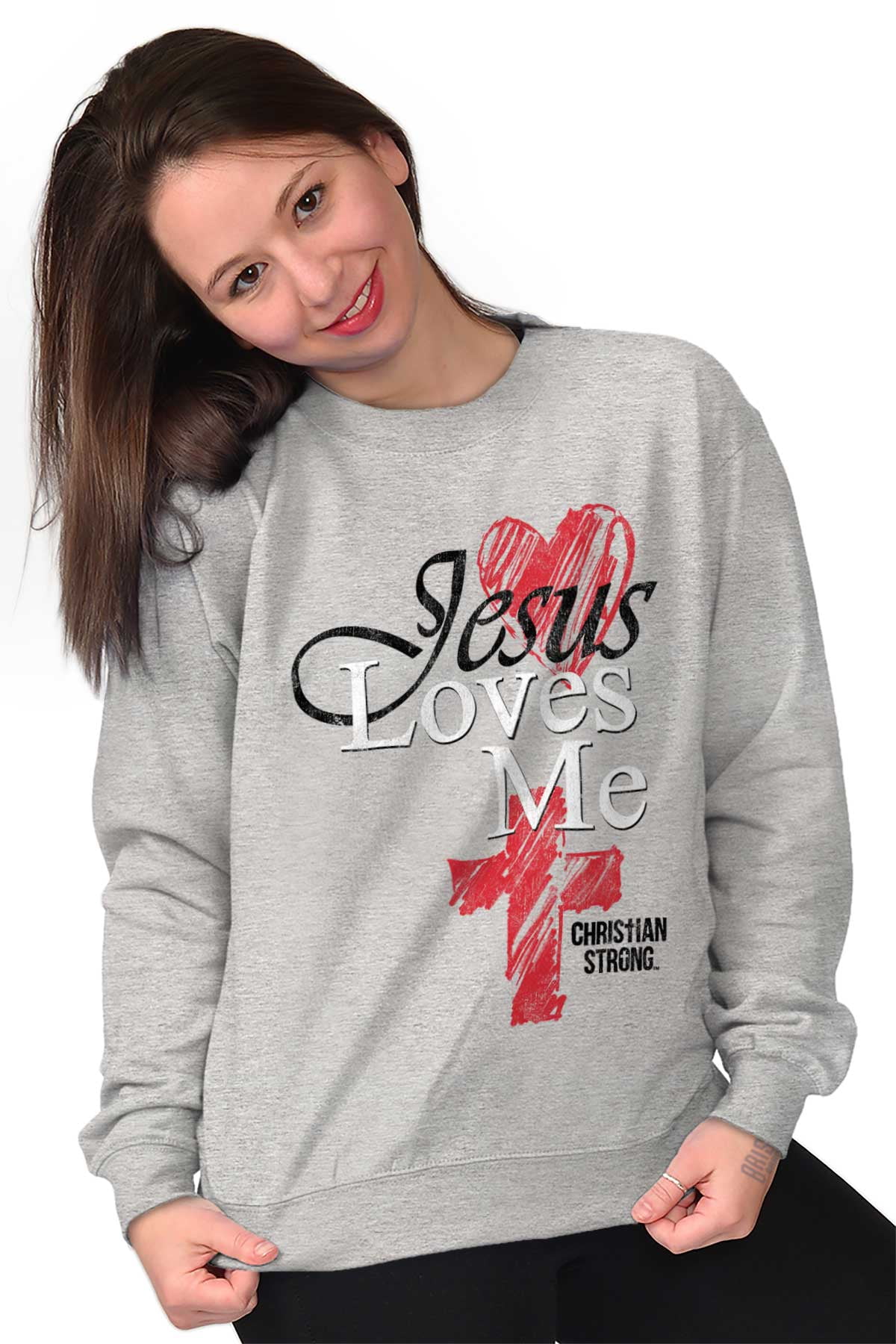 Jesus Loves Me Heart Cross Faith Women Plus Size Sweatshirt Brisco Brands 2X - Walmart.com