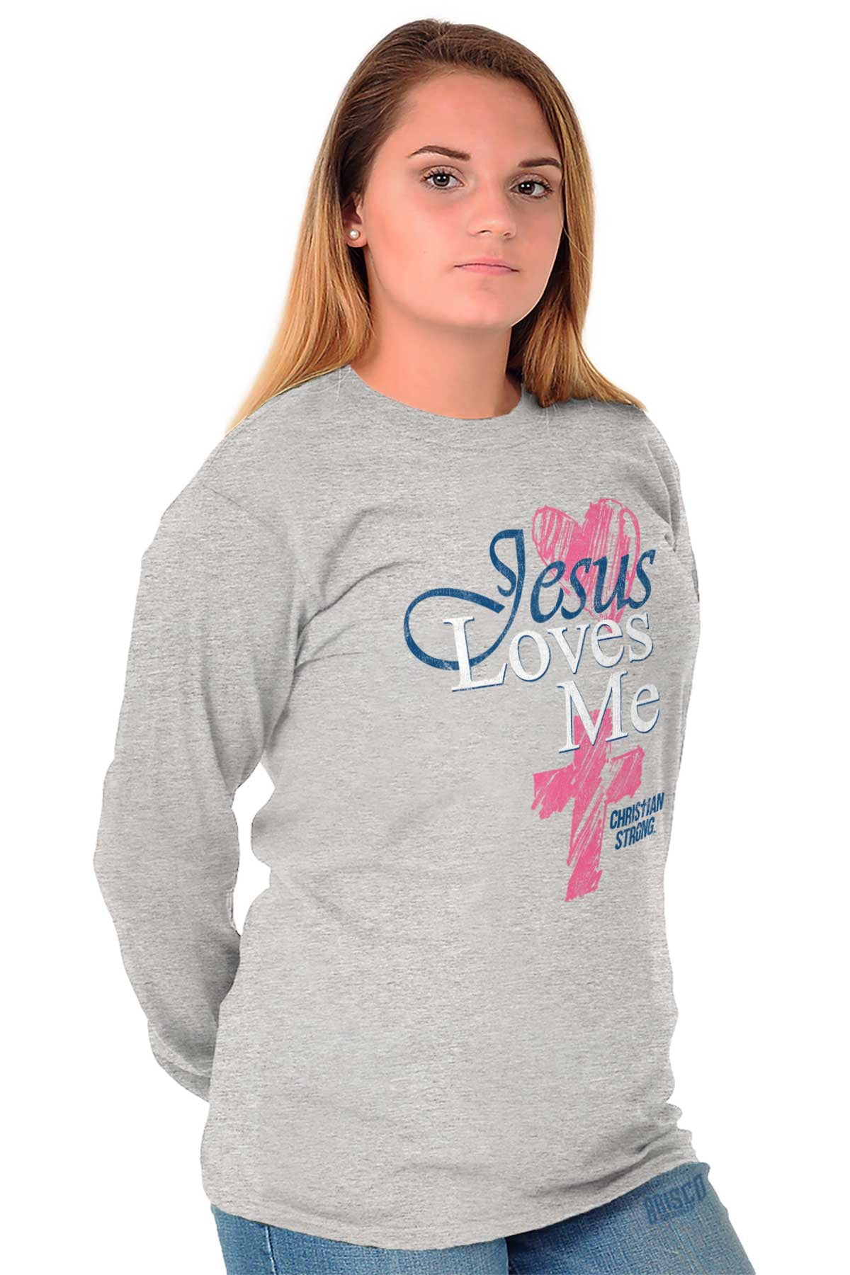 Jesus Loves Me Heart Cross Faith Women Plus Size Long Sleeve Tee Brisco Brands 2X - Walmart.com