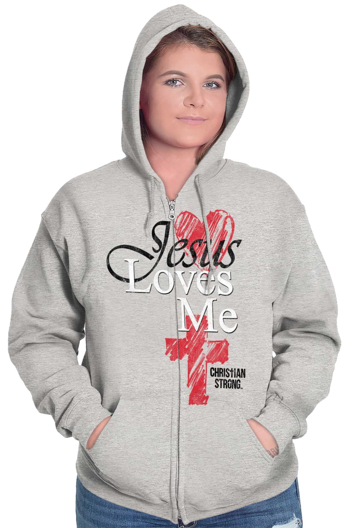 Jesus Loves Me Heart Cross Faith Women Plus Size Zipper Hoodie Brisco Brands 2X - Walmart.com