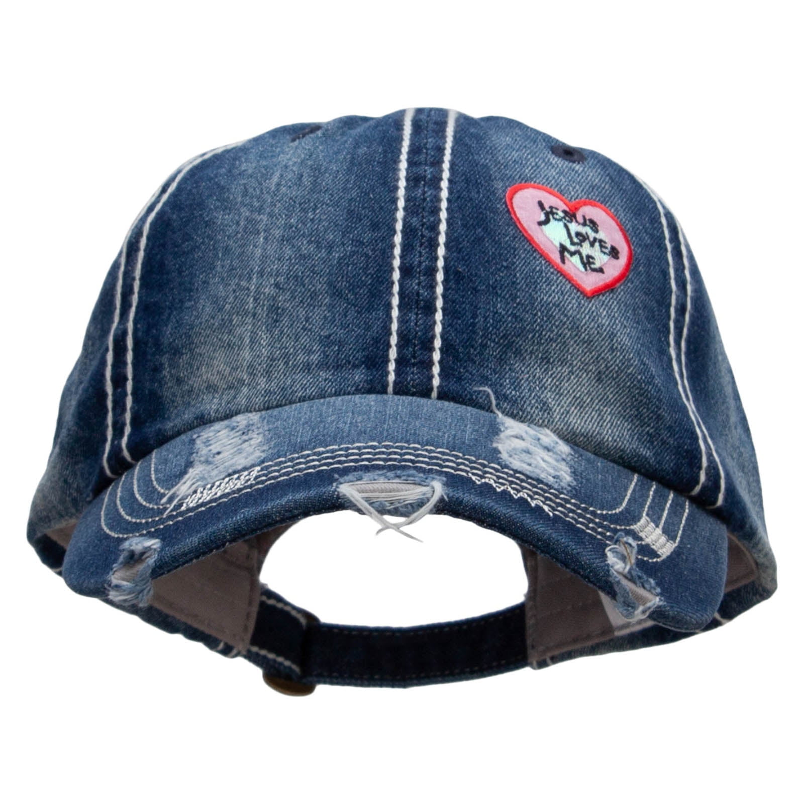 Jesus Loves Me Iridescent Heart Patched Distressed Heavy Washed Denim ...