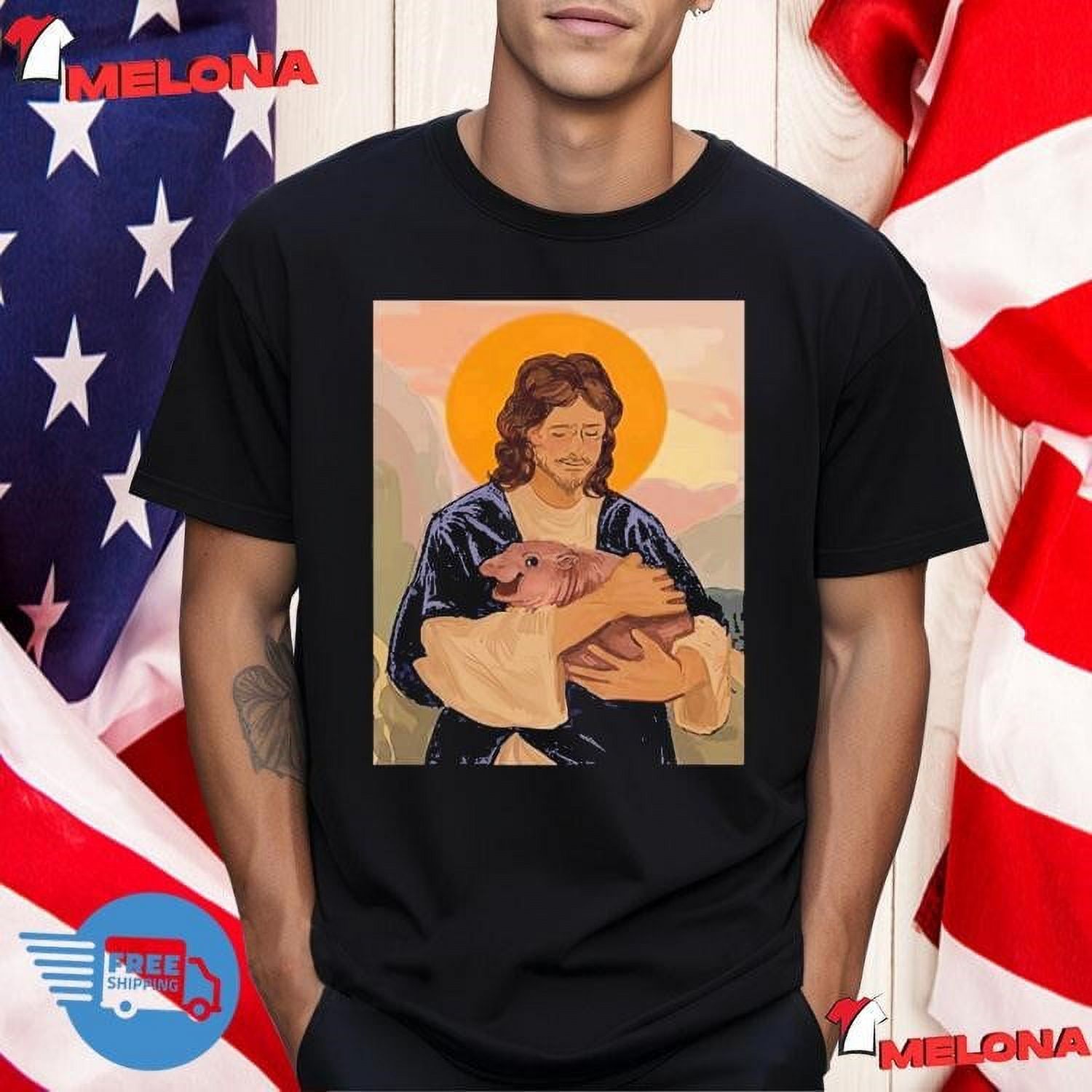 Jesus Loves Moo Deng Artwork T-shirt - Walmart.com