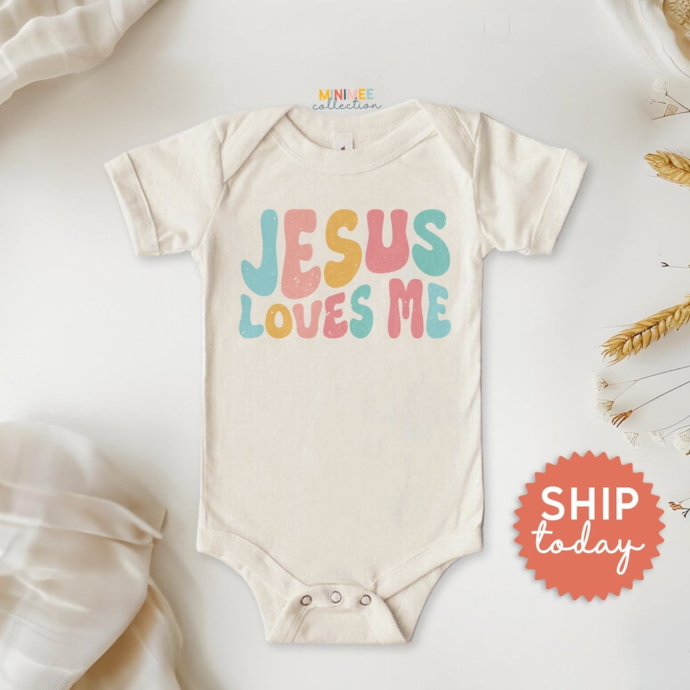 Jesus Loves Me Onesie, Religious Gifts For Newborn, Scripture Baby ...