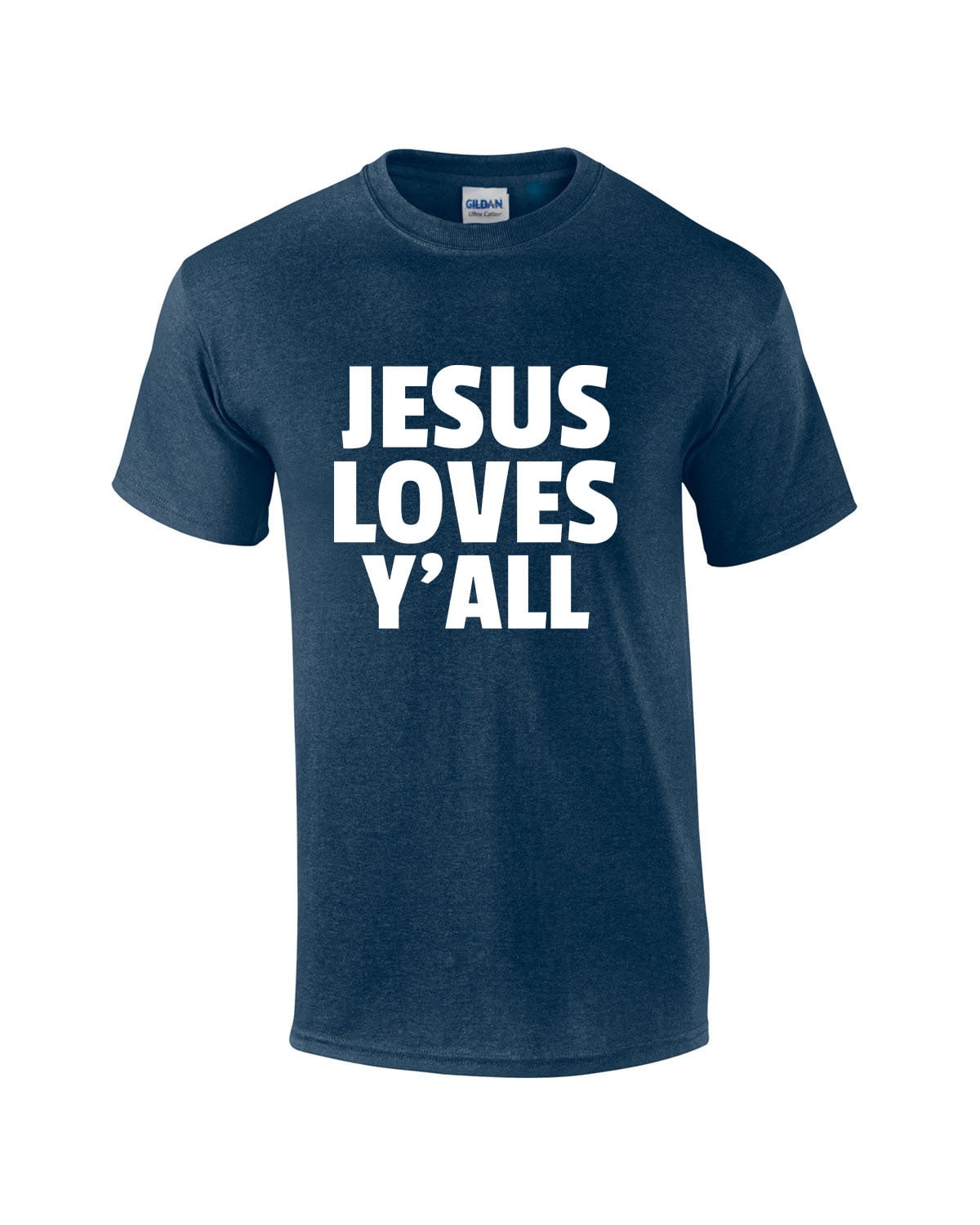 Jesus Loves Y'all Mens Christian Short Sleeve T-Shirt Graphic Tee-Heather Navy-small - Walmart.com
